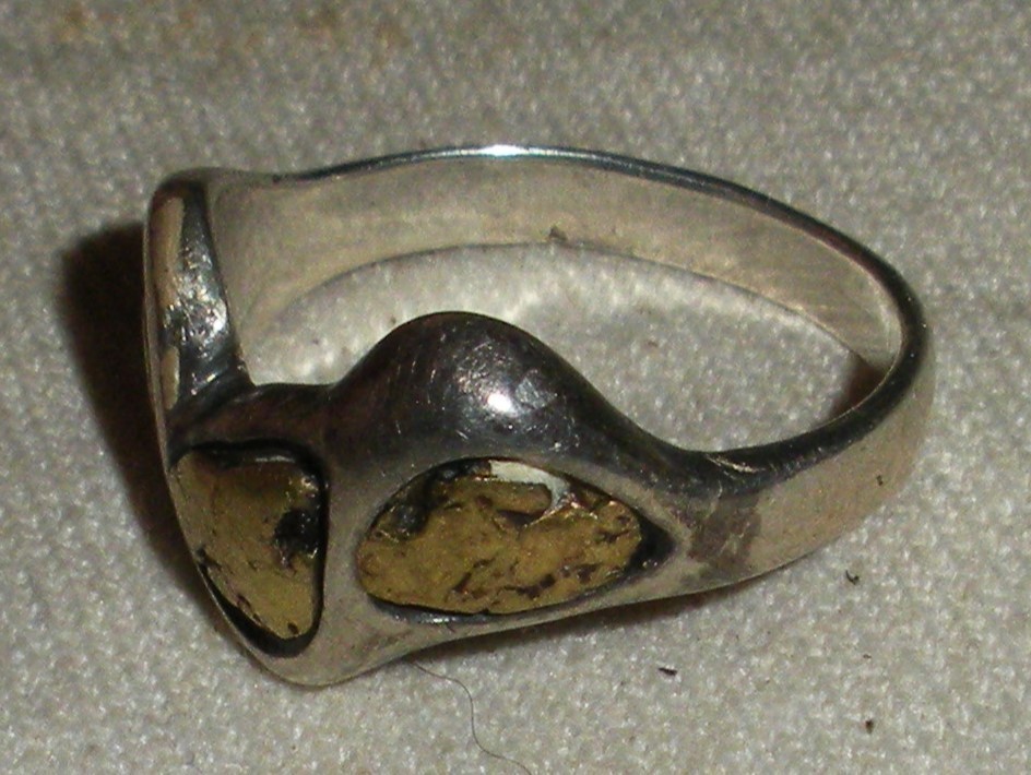 ANTIQUE NATURAL ALASKAN GOLD NUGGET & STERLING SILVER RING SIZE 7.5 ...