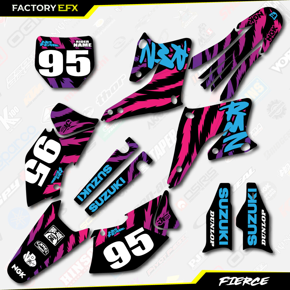 Black Blue Retro Fierce Racing Graphics Kit fits 04-06 Suzuki RMZ250 ...