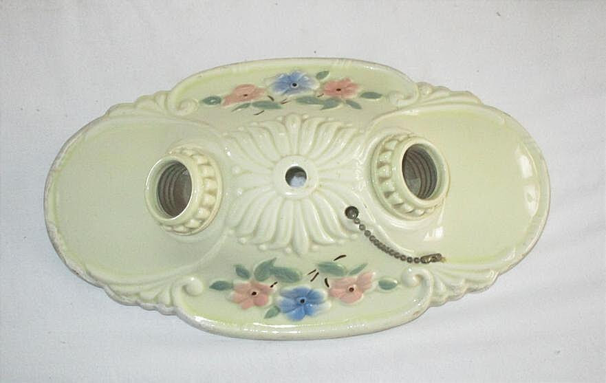 Vintage Porcelain Painted Floral Wall & Ceiling 2-Bulb Light Fixture ...