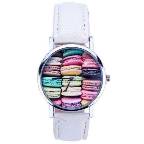 Girl Fashion Silver Case Macaroon Design Dial Quartz White Band Wrist ...