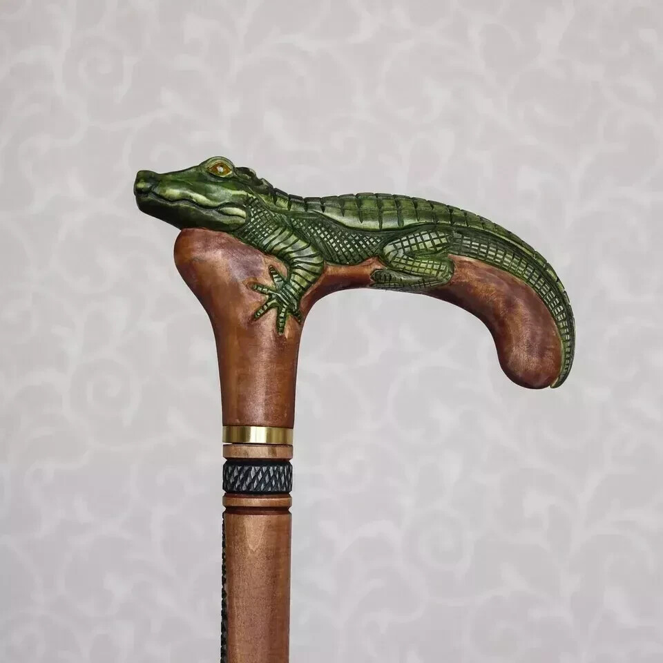Crocodile walking cane Hand carved wooden cane Handle with alligator ...