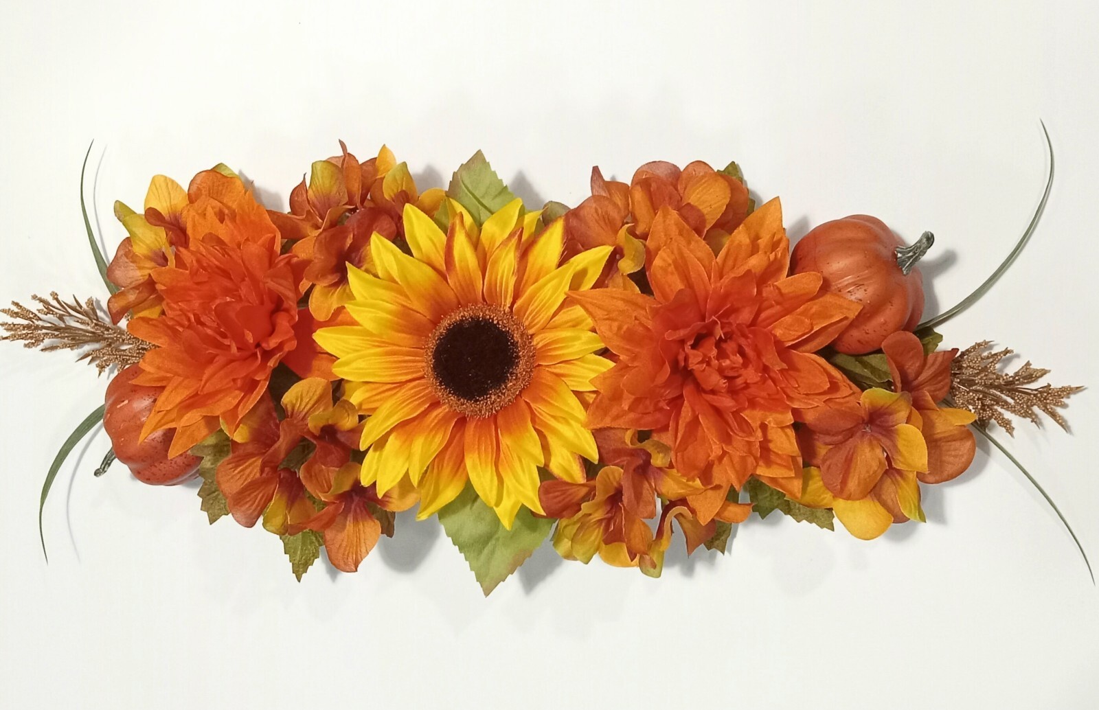 Fall Rust Mum, Orange Sunflower & Pumpkin 21" Swag Silk Flower Door ...