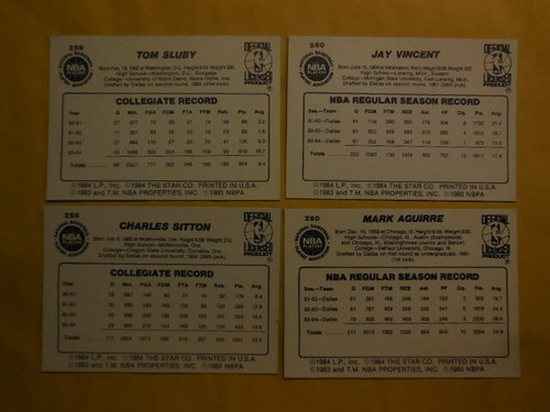 4 1985 star dallas mavericks cards jay vincent/mark aguirre/tom sluby/c ...