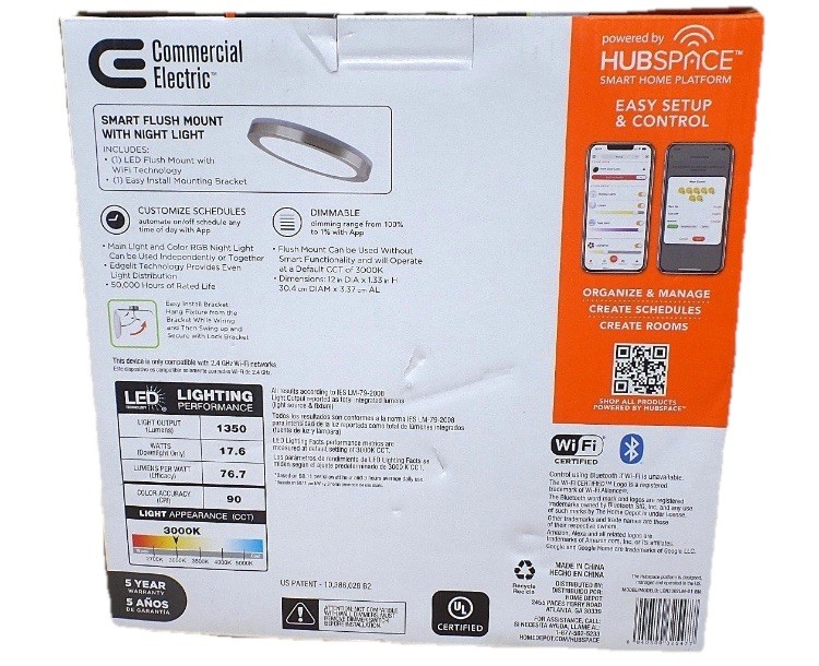 Commercial Electric 12" HUBSPACE Smart CCT RGB LED Flush Mount ...