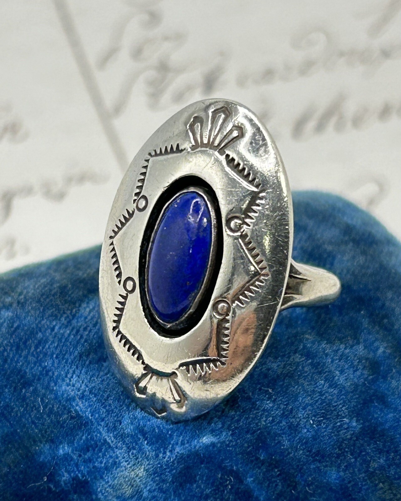 Native American Southwest Lapis Sterling Silver MACE Stamped Ring | eBay