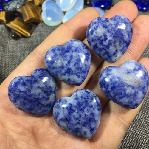 5pcs Natural blue Dot stone Quartz heart hand Carved Crystal Healing | eBay
