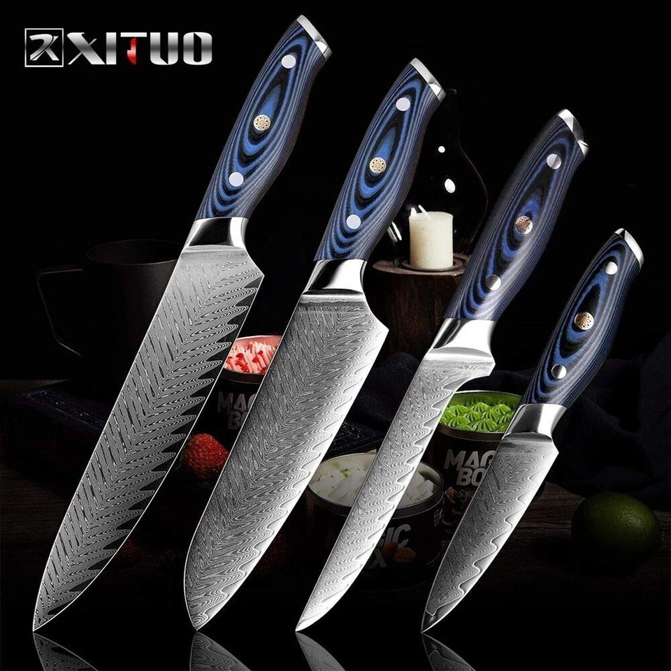 Damascus chef's knife,japanese knives kitchen set | 4 piece kinves set ...