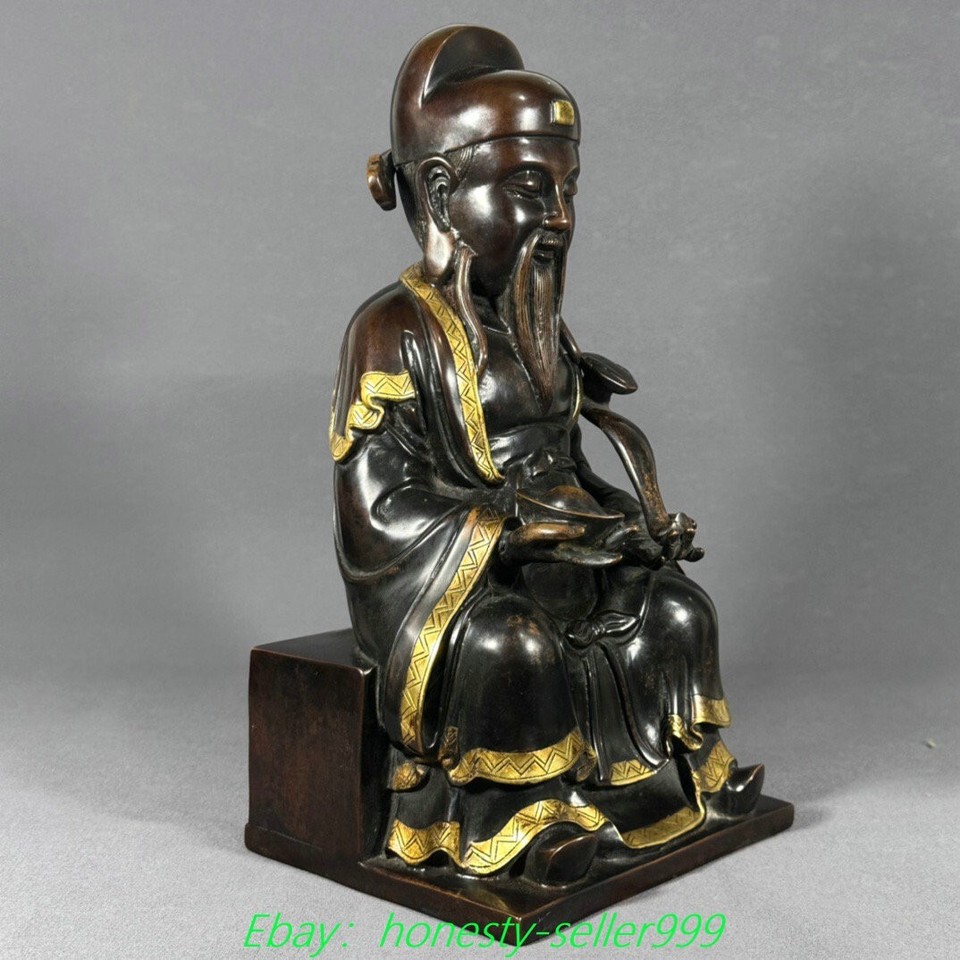 11.4" Old China Dynasty Purple Bronze Gilt Money Wealth Mammon God ...