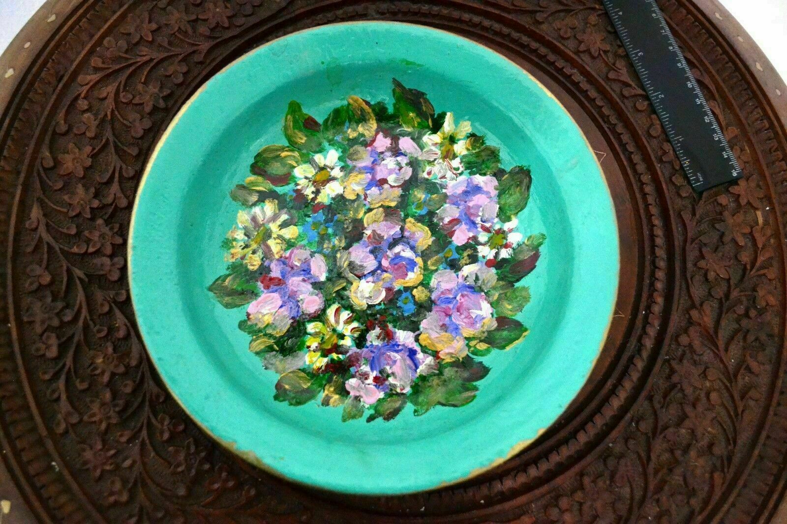 Decorative Metal Plate Wall Hanging Home Decor Hand Painted Flowers | eBay