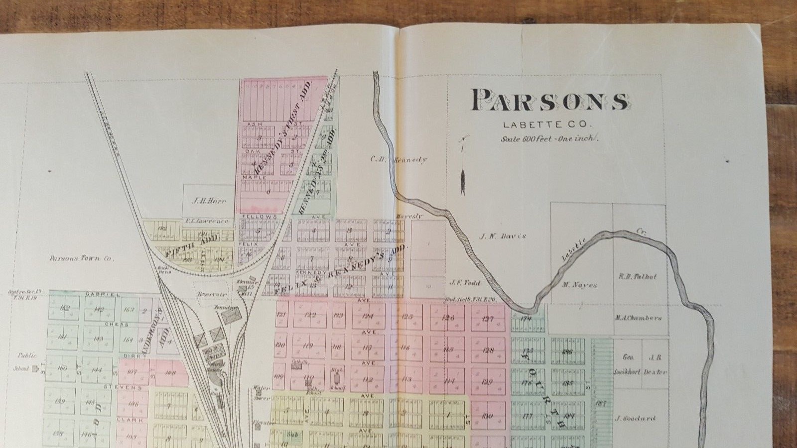 Antique Colored MAP - PARSONS - LABETTE COUNTY, KANSAS - 1887 KANSAS ...
