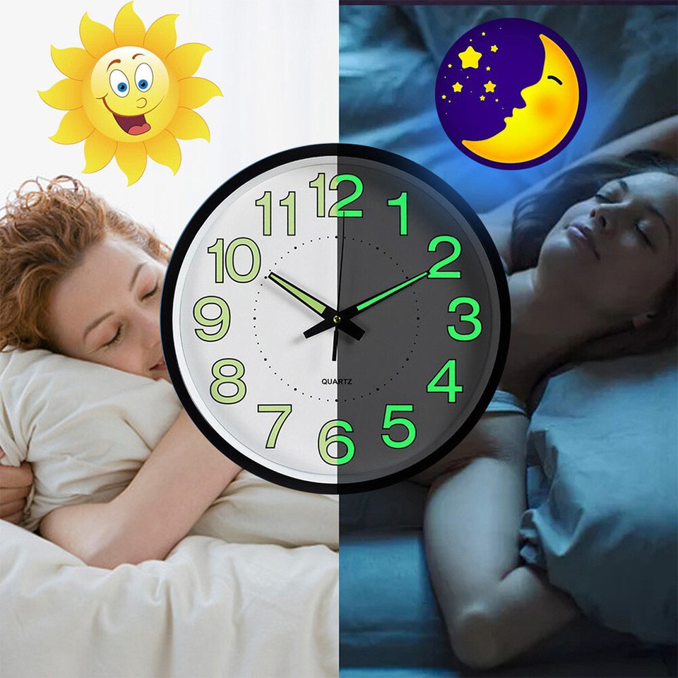 12inch Standard Round Wall Clock Digital Quartz Luminous Clocks Glow In ...