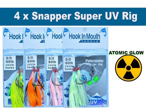 Gummy Shark Rigs Super UV 60lb - 5/0 Circle Hooks Snapper Pre Tied Rig ...
