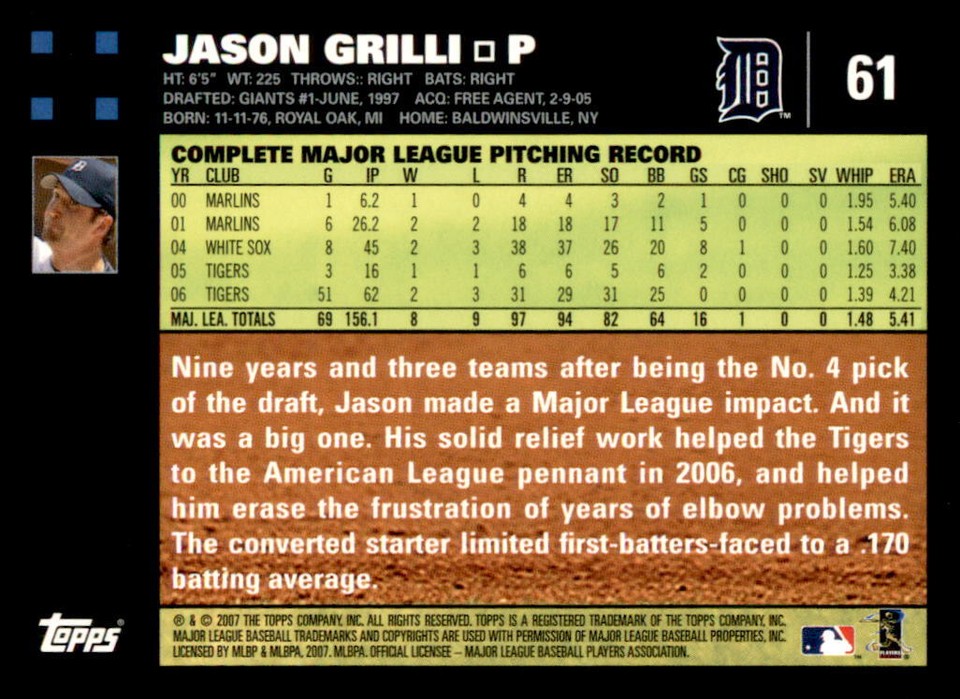 2007 Topps #61 Jason Grilli Detroit Tigers | eBay