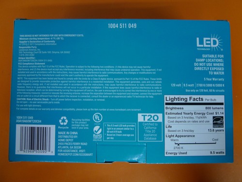 Ecosmart LED 60w Replacement Dimmable Bulb A9A19A60WT20C04 4 Pack ...