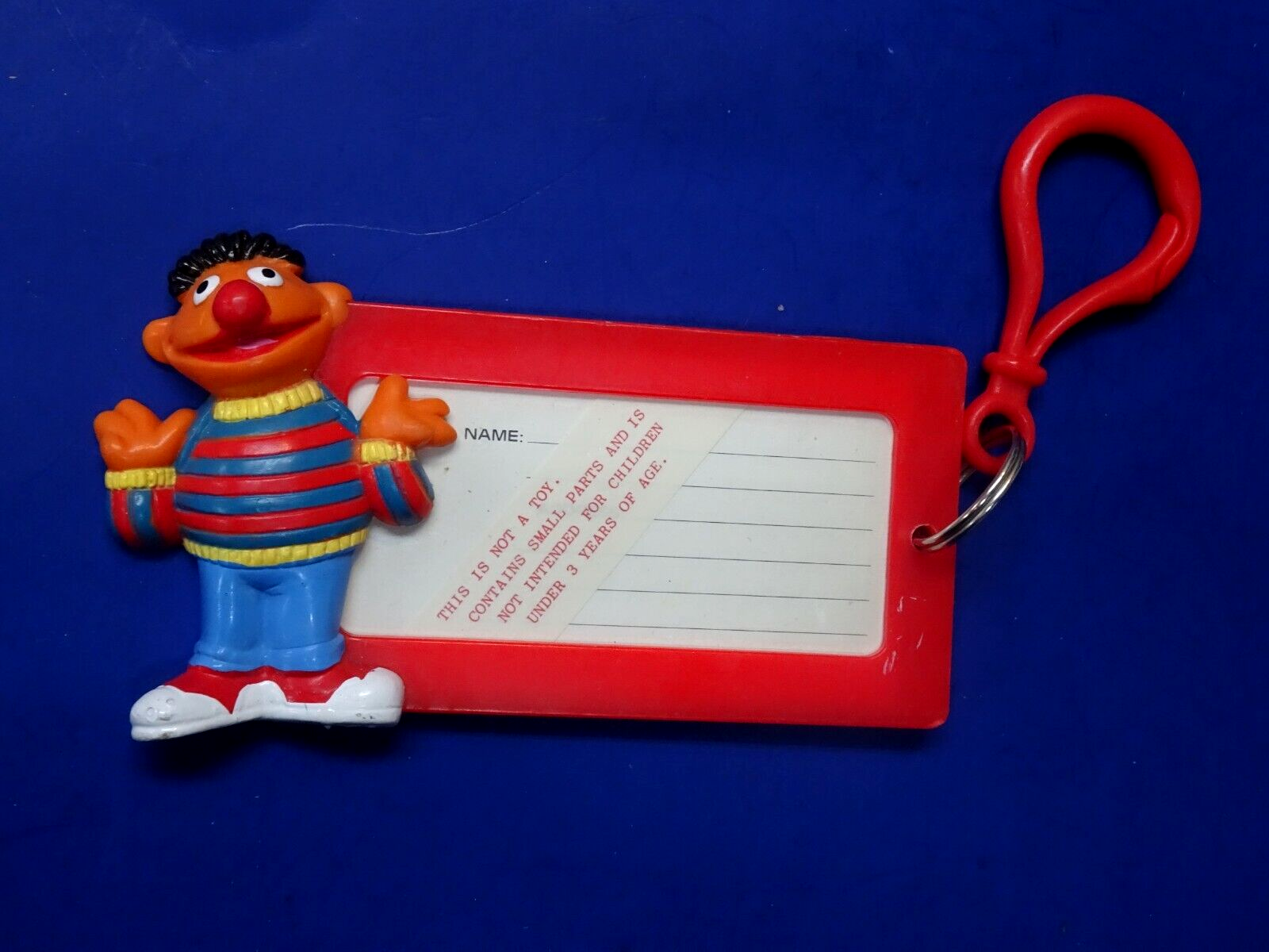 Vintage 1990s Sesame Street Ernie Name Tag Clip On Keychain* 4 1/4 ...