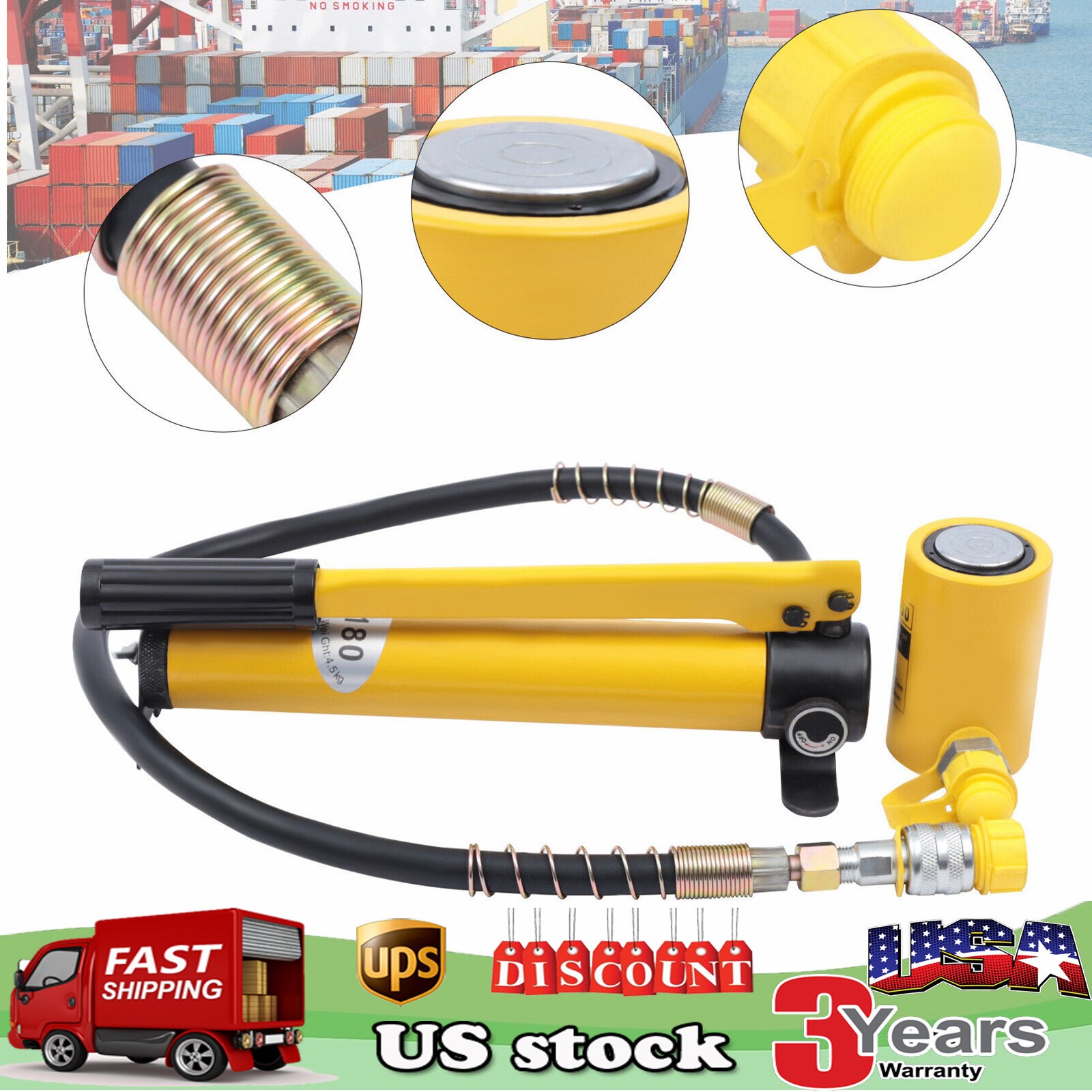 10 Ton Hydraulic Porta Power Jack Air Pump Lift Ram Body Frame Repair ...