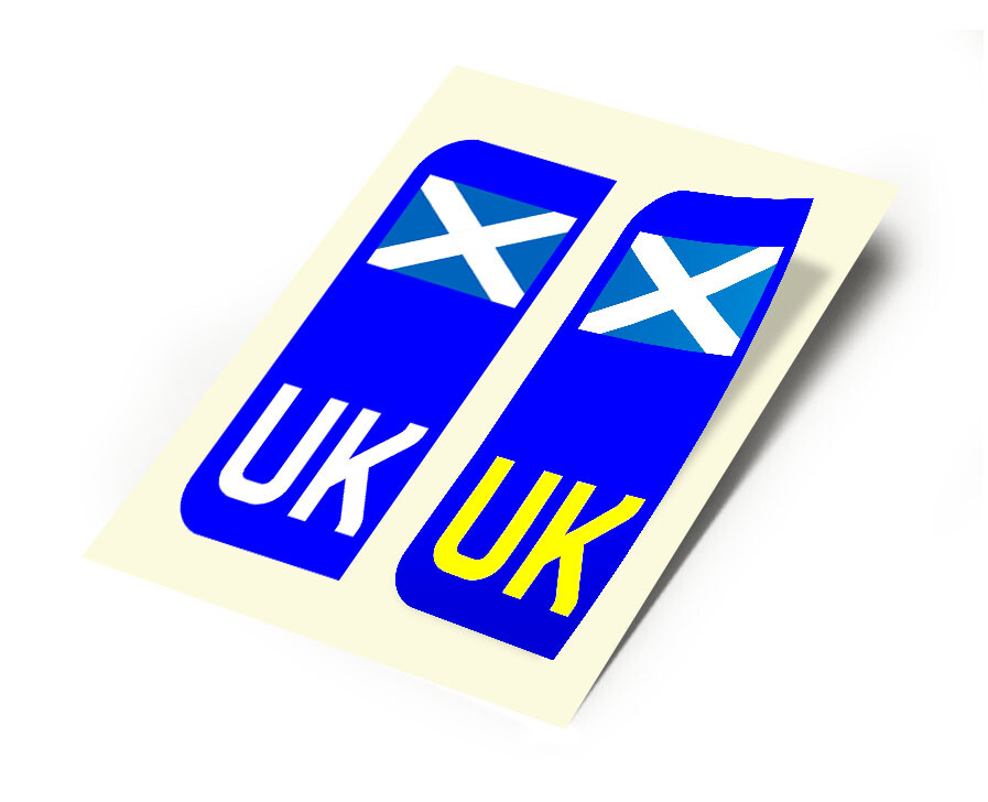 2 X New UK Car Reg- Number Plate Stickers - Scotland Scottish Saltire ...
