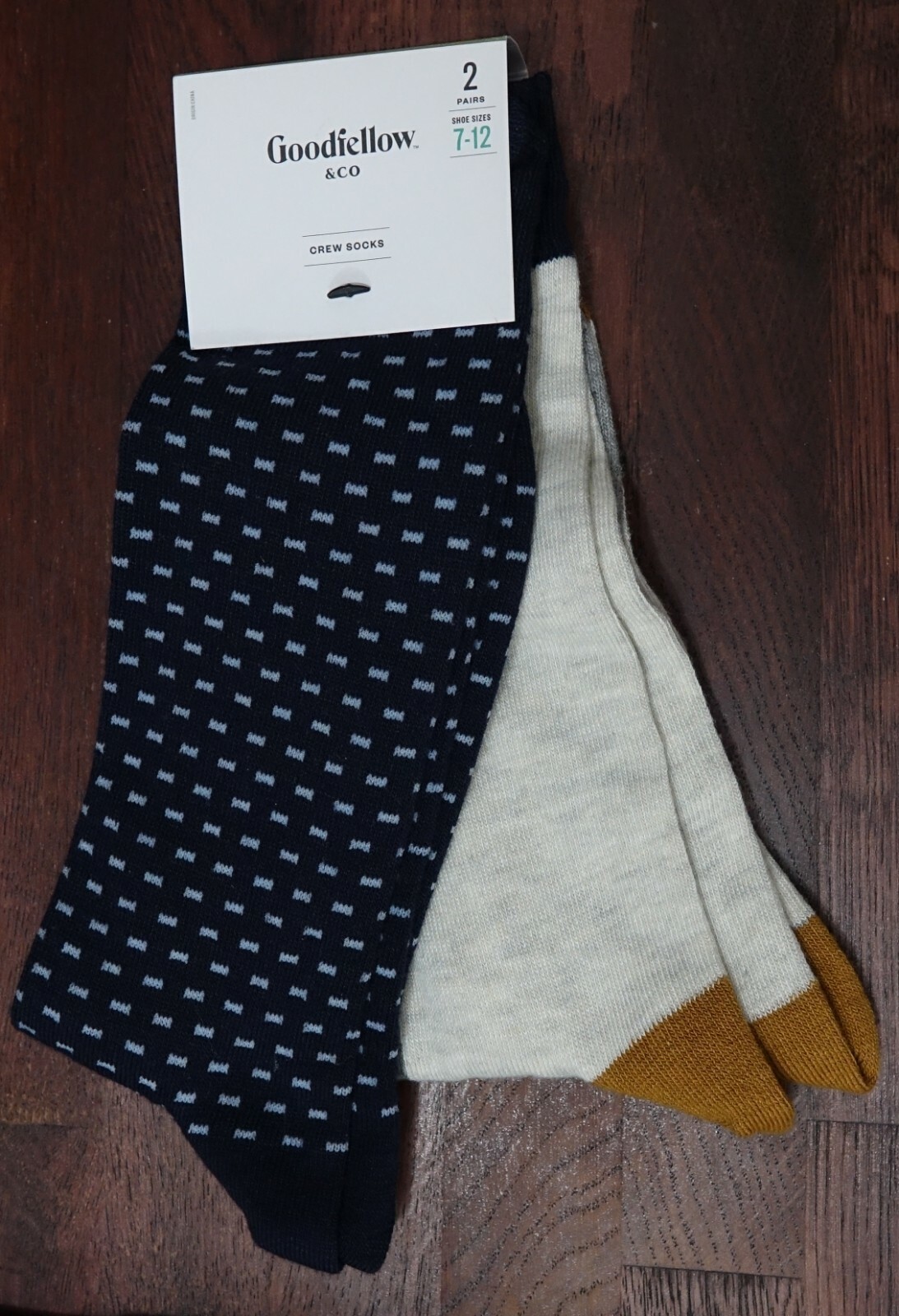 New- Goodfellow & Co Mens Crew Socks 2 Pairs:beige gray & blue spotted ...