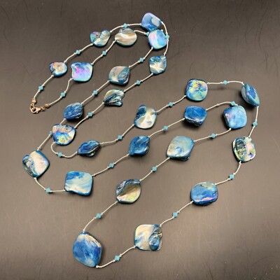 Extra Long Blue Shell Necklace Dyed Nugget 56 Inch | eBay