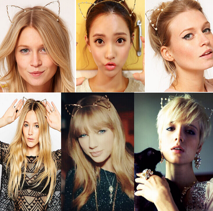 Hot Lady Fashion Girls Cat Ears Pearl Rabbit Hairband Headband Lovely ...