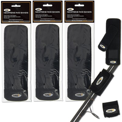 3 x 2pc CARP FISHING ROD BANDS FOR MADE UP RODS NEOPRENE STRAPS NGT ...