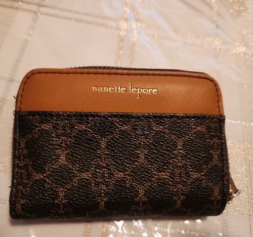 Nanette Lepore Cooper Zip Around Black and Brown Pebbled Mini Wallet | eBay