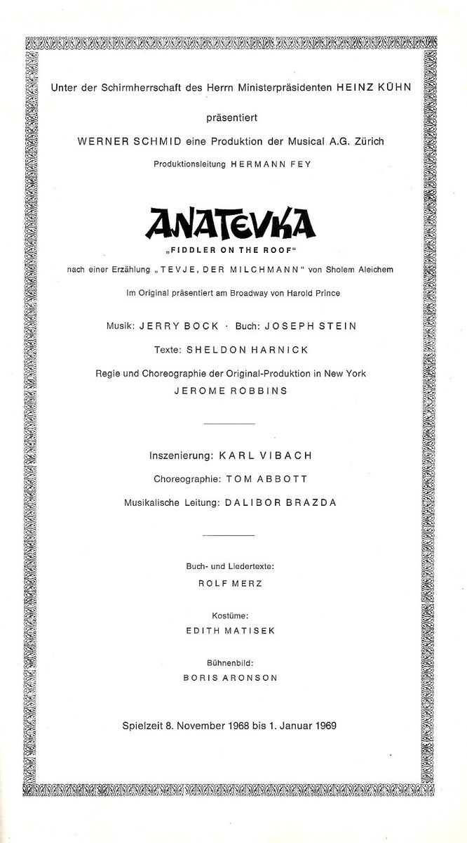 Anatevka, Broadway Plakat