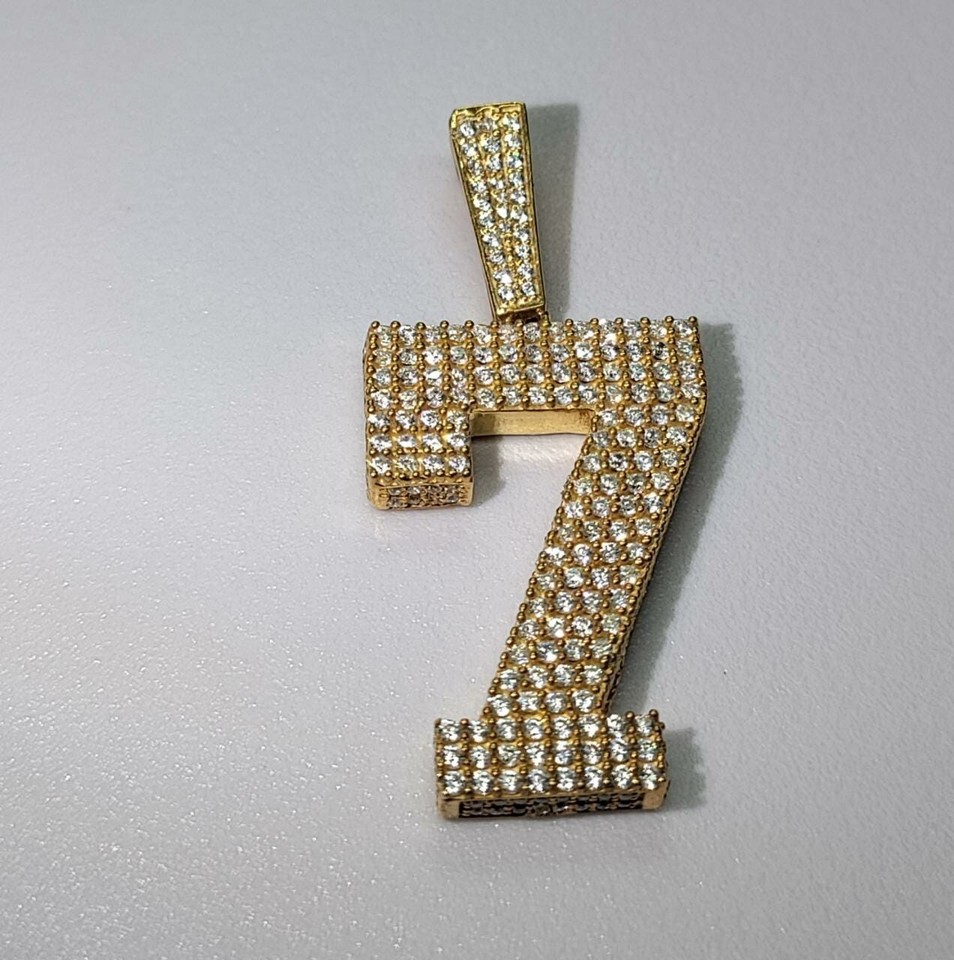 1.5 CT Round Moissanite Lucky Charm 7 Number Pendant 14K Yellow Gold ...