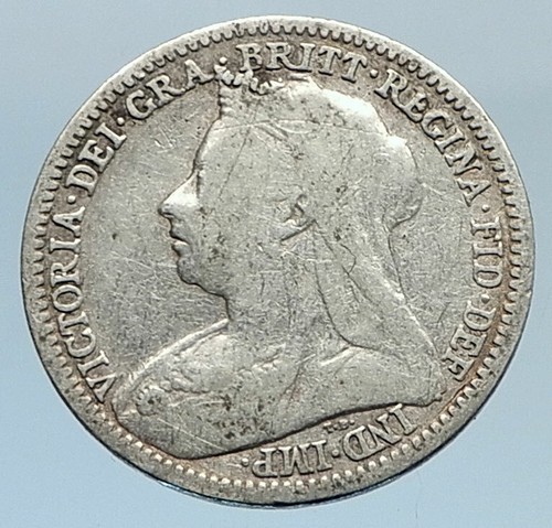 1901 UK Great Britain United Kingdom QUEEN VICTORIA 3 Pence Silver Coin ...