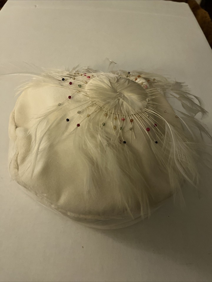 Vintage Pillbox Hat Pill Box Feathers White 60s | eBay