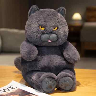 60cm Fat Cat Plush Stuffed Animals Toy Lifelike Black Cat Toy for Boys ...