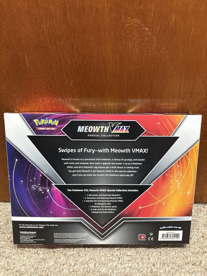 Pokemon TCG Meowth VMAX Special Collection Box - 4 Booster Evolutions ...