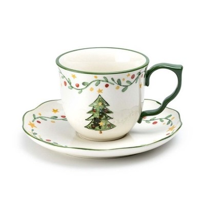 Grace's Teaware Vintage Christmas Tree 12oz Cup and Saucer Set of 4 | eBay