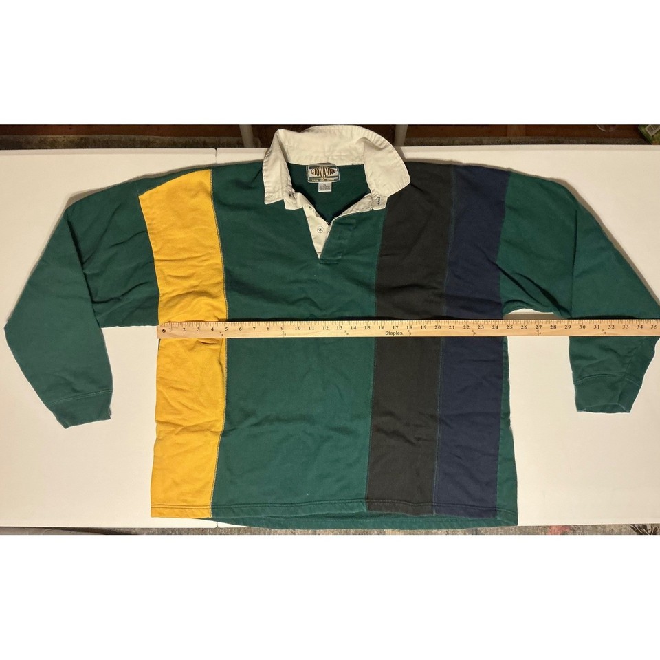 Color Block Rugby Shirt Mens XL Green Yellow Black Navy Long Sleeve ...