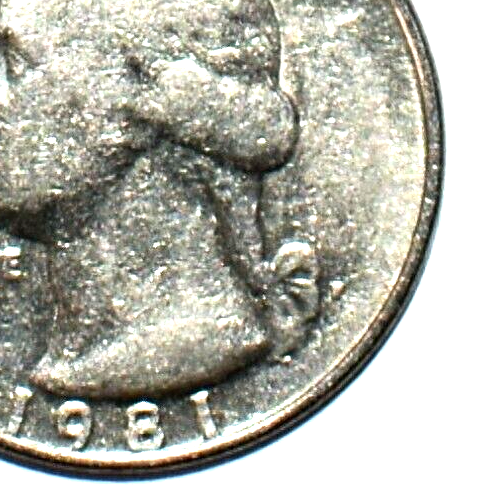 1981 P Quarter Filled Mint Mark Filled Lettering, Die Clash, DD Multi ...