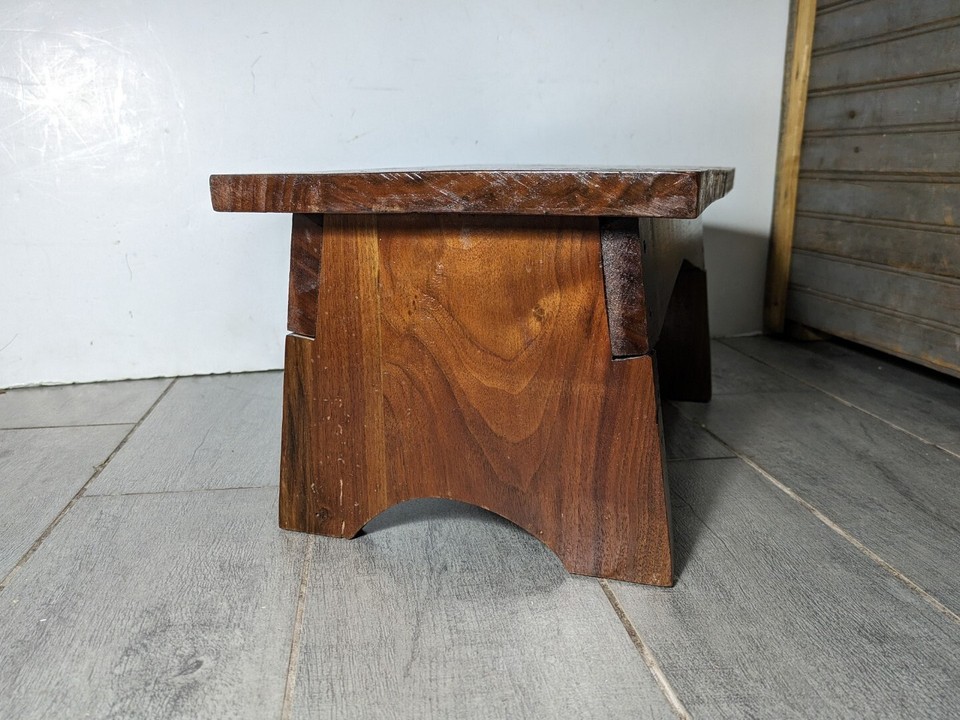 Antique Rustic Primitive Farmhouse Solid Wood Small Footstool Garden ...