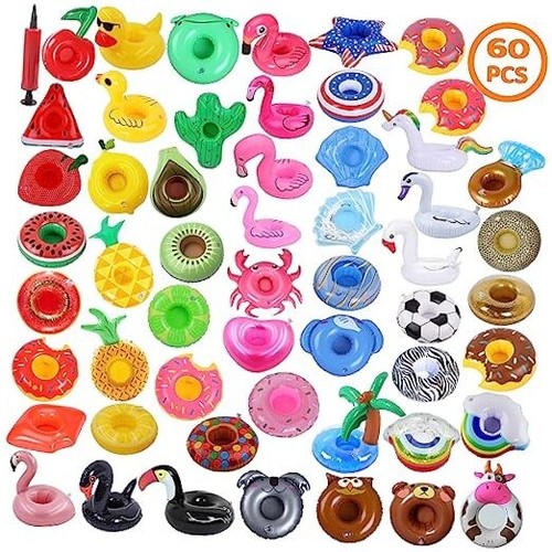 60 Pcs Inflatable Drink Holders Bulk Pool Drink Floats Cup Holder with ...