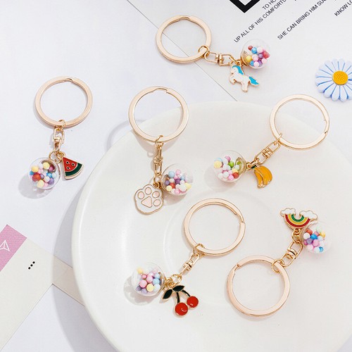 Cute Cartoon Fruit Keychain Watermelon Banana Pendant Key Ring Rainbow ...