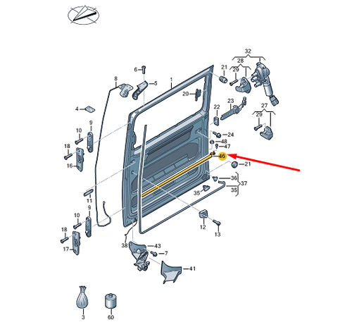 VW TRANSPORTER VI T6 SLIDING DOOR LEFT SIDE REINFORCEMENT 7H0843497A NO ...
