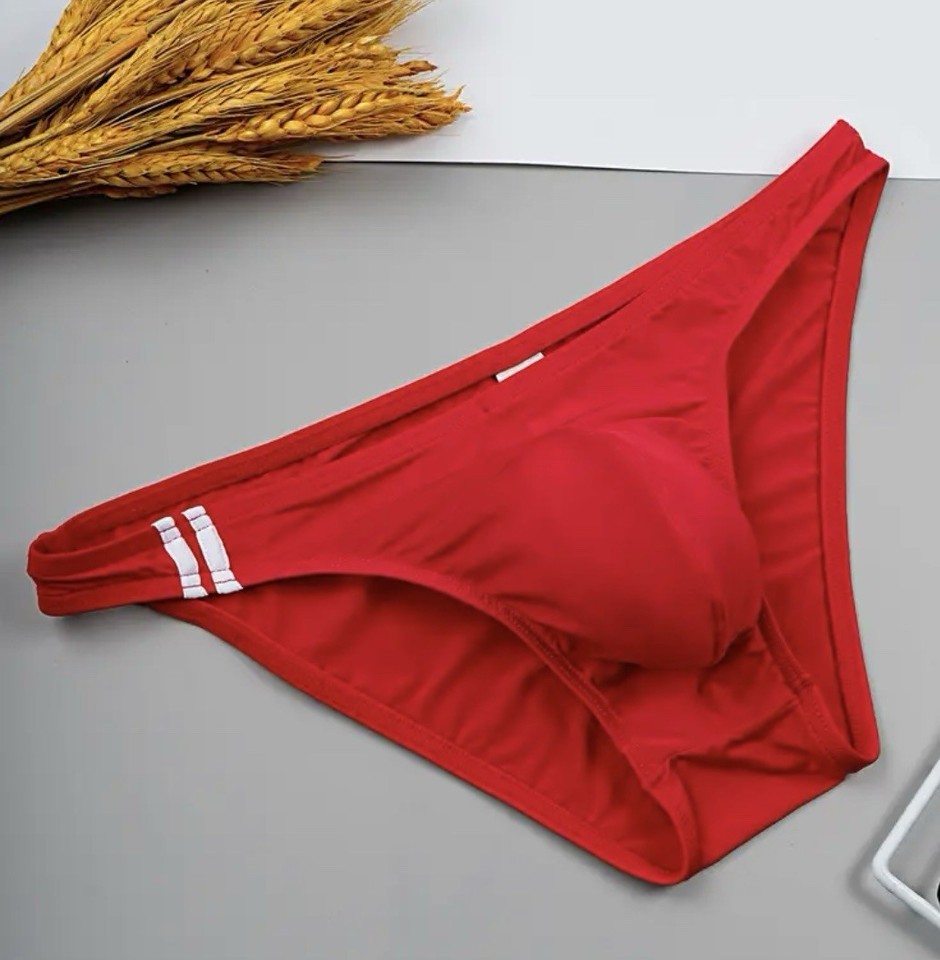 Men's Sexy Red w/White Racer Stripe Size L Unlined Bikini Swim Brief ...