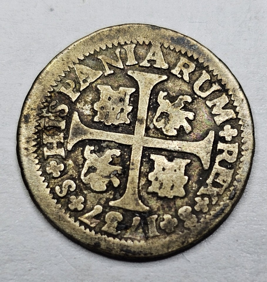 1737 1/2 Reale Spanish Colonial Silver Old Coin Seville Mint Pirate Era ...