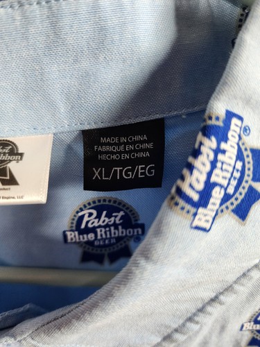 Pabst Blue Ribbon Shirt PBR Short Sleeve Blue Mens Size XL Button Up ...