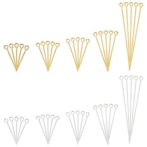 600pcs Brass Eye Pins 5 Sizes Head Pins Findings 21 Gauge Open Eye Pin ...