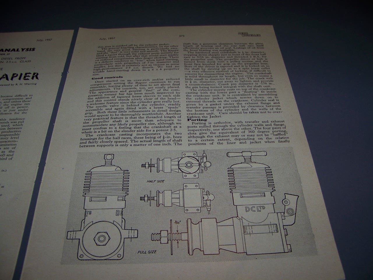 VINTAGE..RAPIER 2.5CC AIRCRAFT R/C ENGINE..4-VIEWS/GRAPHS/SPECS..RARE ...