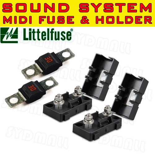 2 MIDI BOLT FUSES 30AMP + FUSE HOLDERS FOR DUAL BATTERY AND MEGA SOUND ...