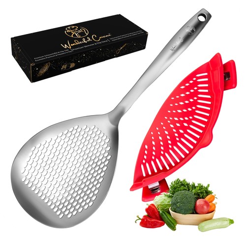 Stainless Steel Skimmer Spoon with Silicone Clip-On Strainer – Multi ...