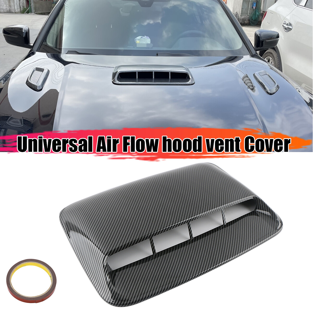 Universal Carbon Fiber Hood Scoop 2x Car Decorative Air Scoop Flow