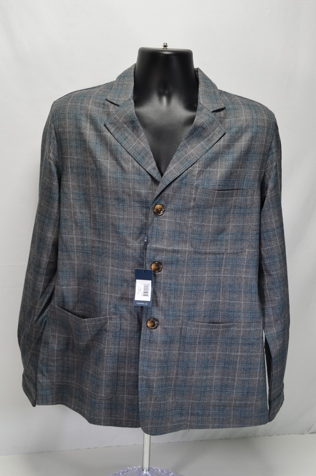 NWT $298 Viyella Wool Blazer Shirt Jacket Shacket Grey Blue Plaid ...