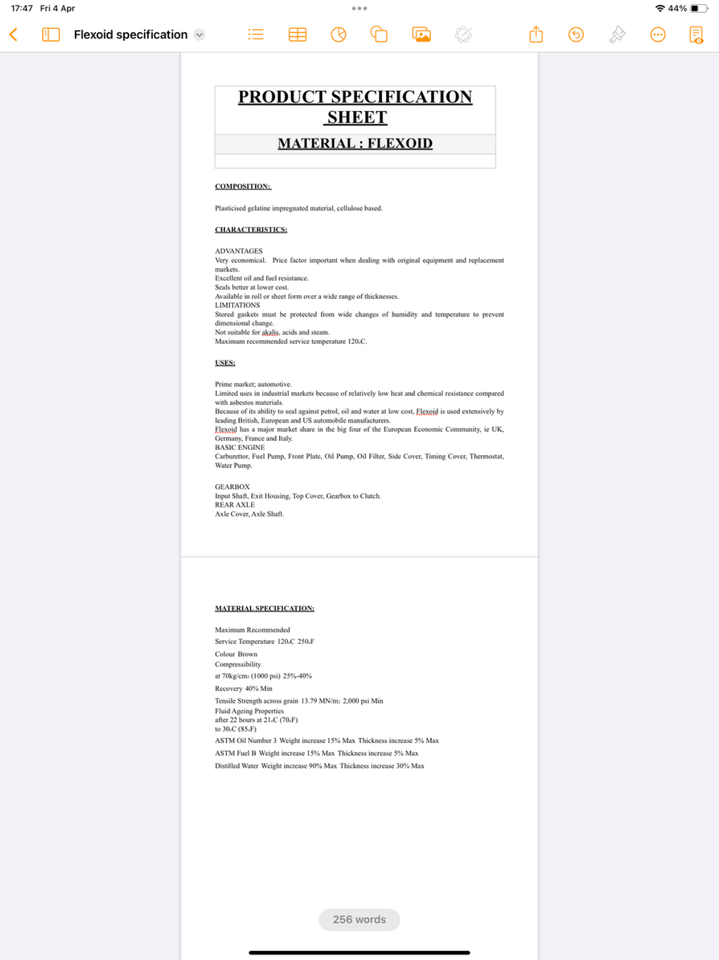 GASKET PAPER MATERIAL - OIL & WATER RESISTANT, FLEXOID 4 X 200MM X ...