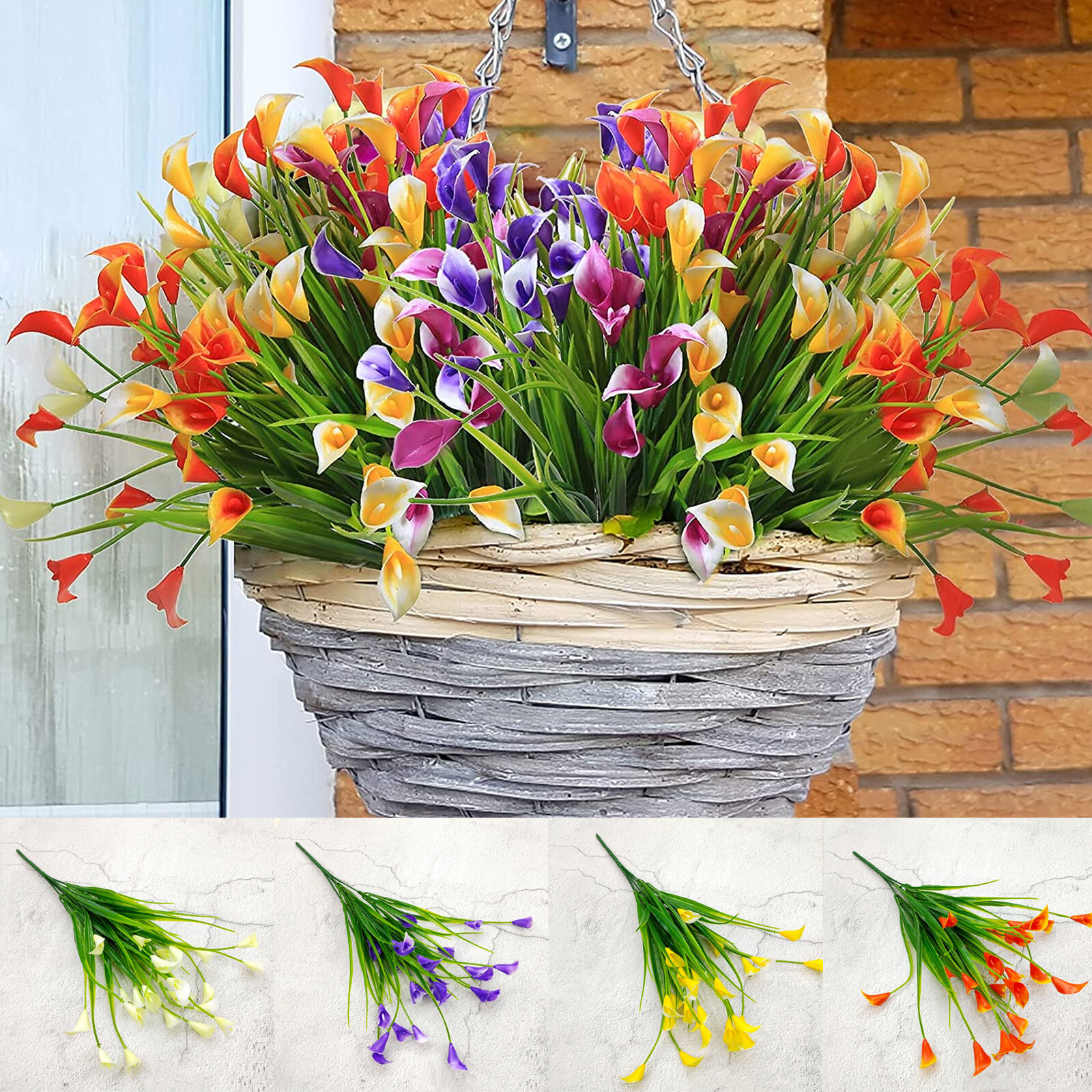 Artificial Flowers Plastic Fake Plants UV Resistant Home In/Outdoor ...